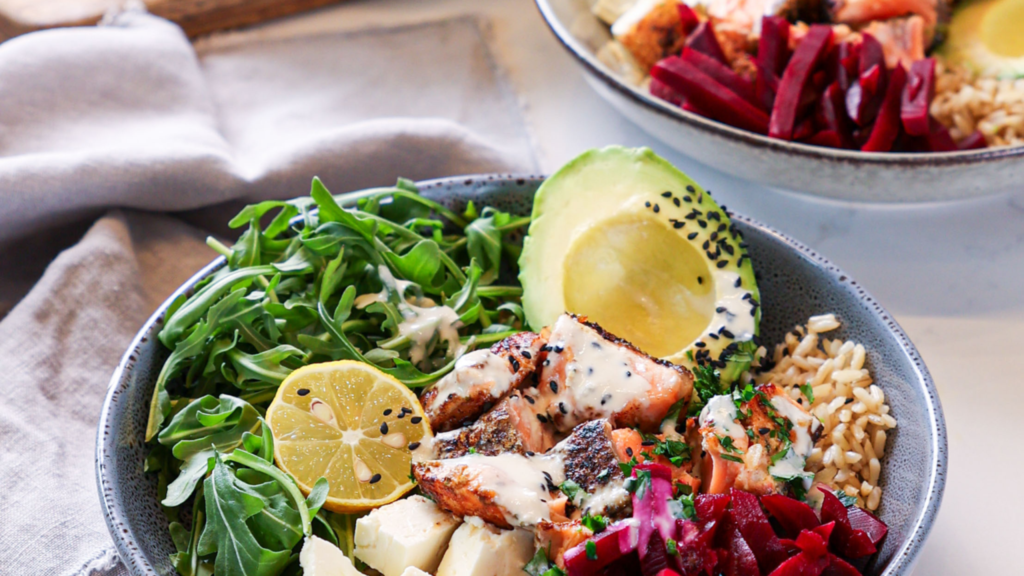 Beetroot Salmon Bowls with Tahini Dressing - Rosella